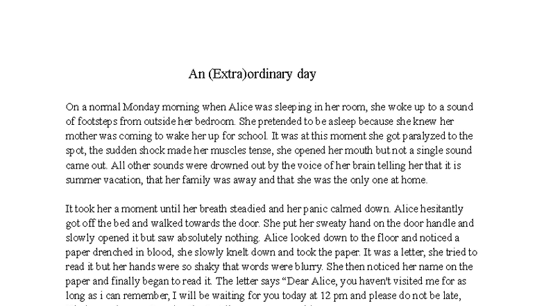 ENG 101: Short Story - An (Extra)ordinary Day of Alice - Studocu