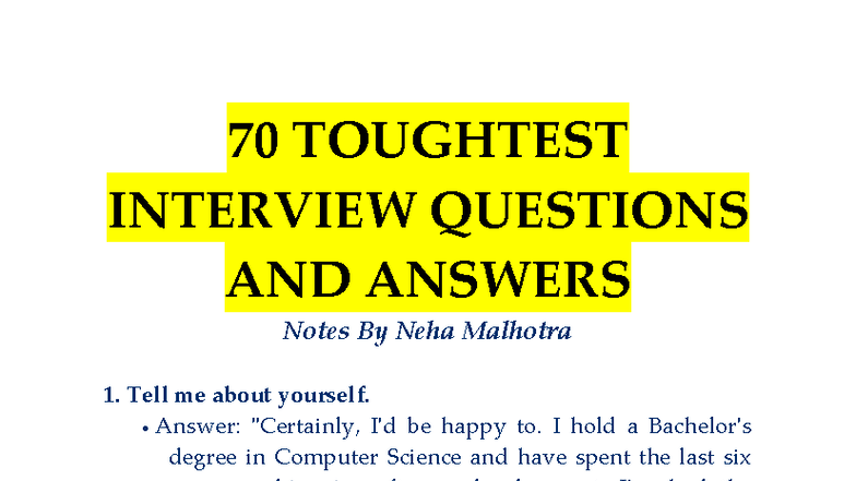 70 Toughest Interview Questions & Answers - Study Notes - Studocu