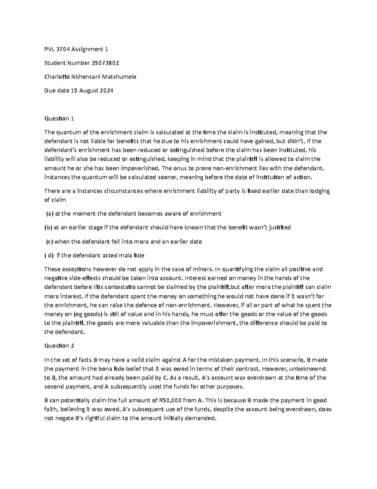 Assignment 1 pvl3704 - summaries - PVL 3704 Assignment 1 Student Number 35073802 Charlotte ...