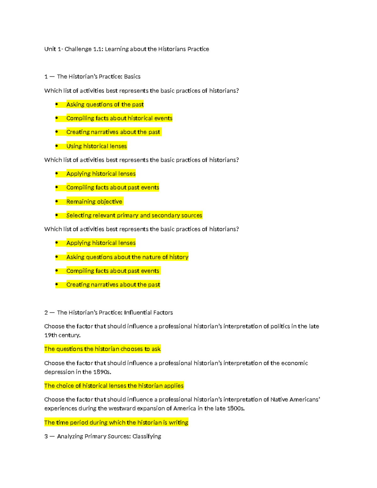 Unit 1 - Challenge 1.1: Understanding Historians' Practices and Sources ...