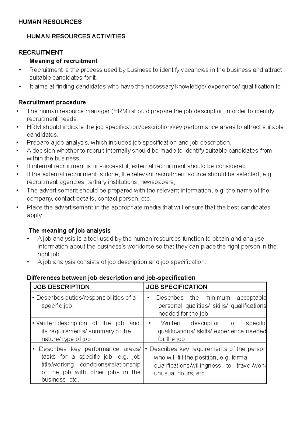 HR Grade 12: Comprehensive Business Studies Notes on Human Resources ...