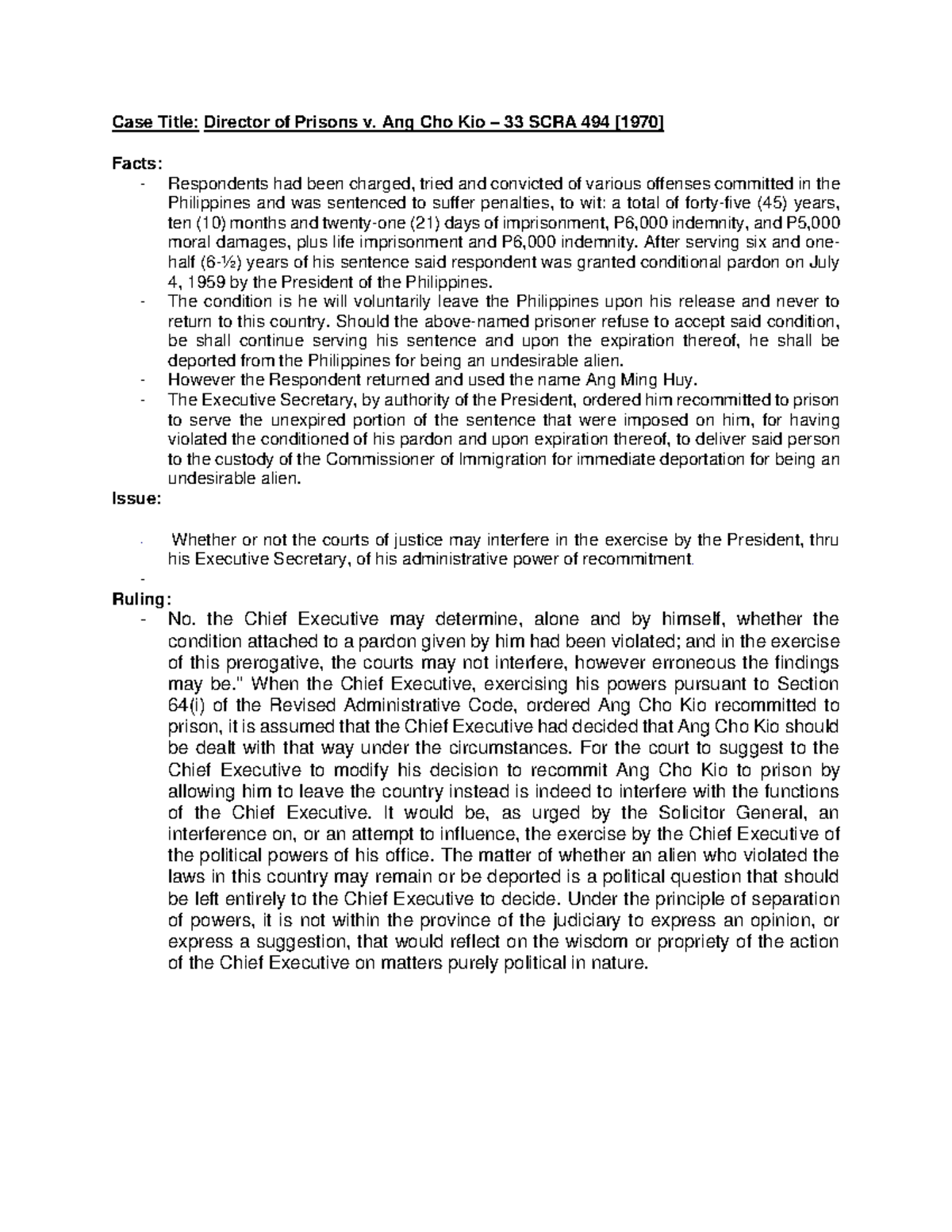 Director of Prisons v - digest - Case Title: Director of Prisons v. Ang ...