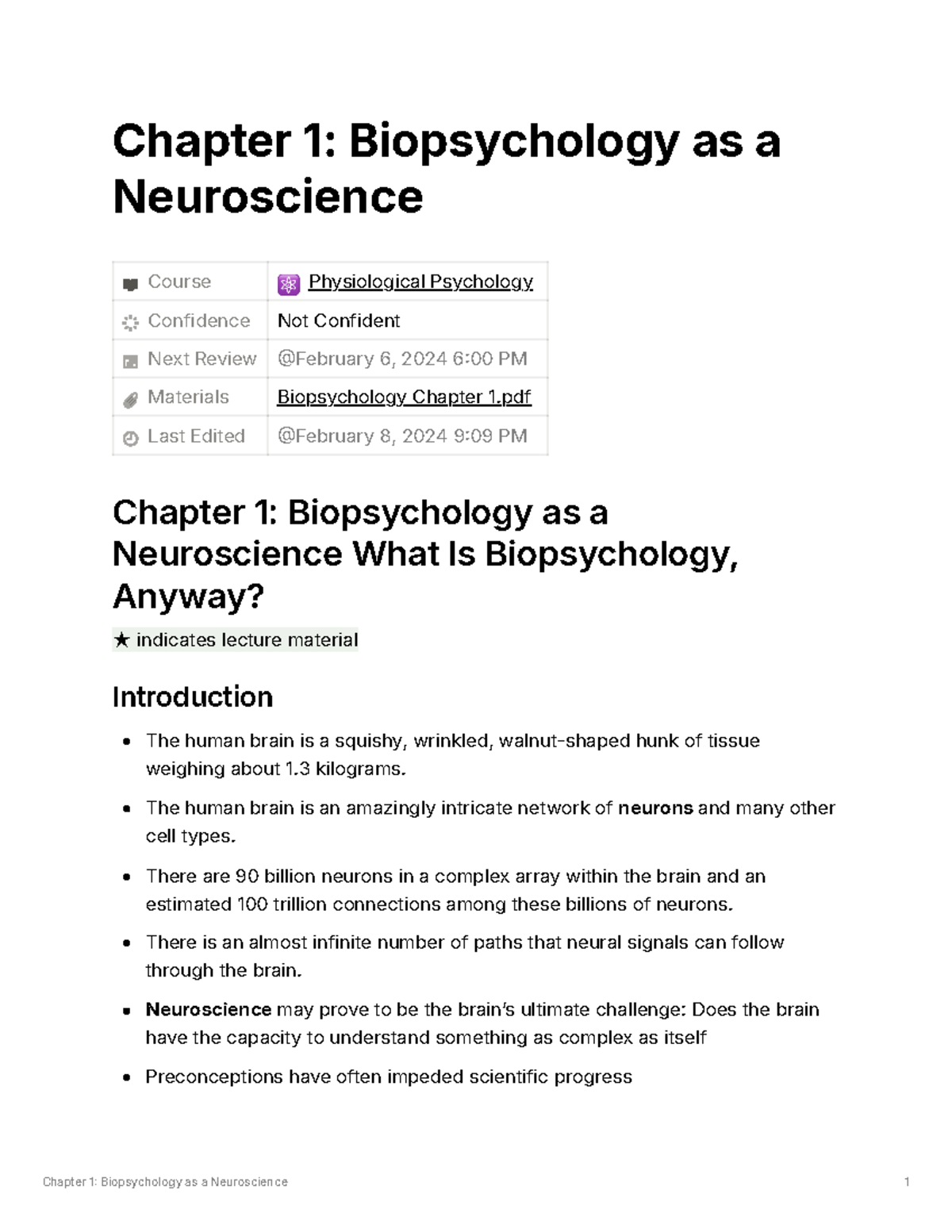 Biopsychology Ch. 1: Understanding Neuroscience Foundations - Studocu