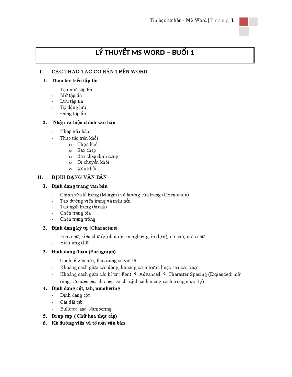 Thực Hành MS Word - Chương 4: Các Thao Tác Cơ Bản và Nâng Cao - Studocu
