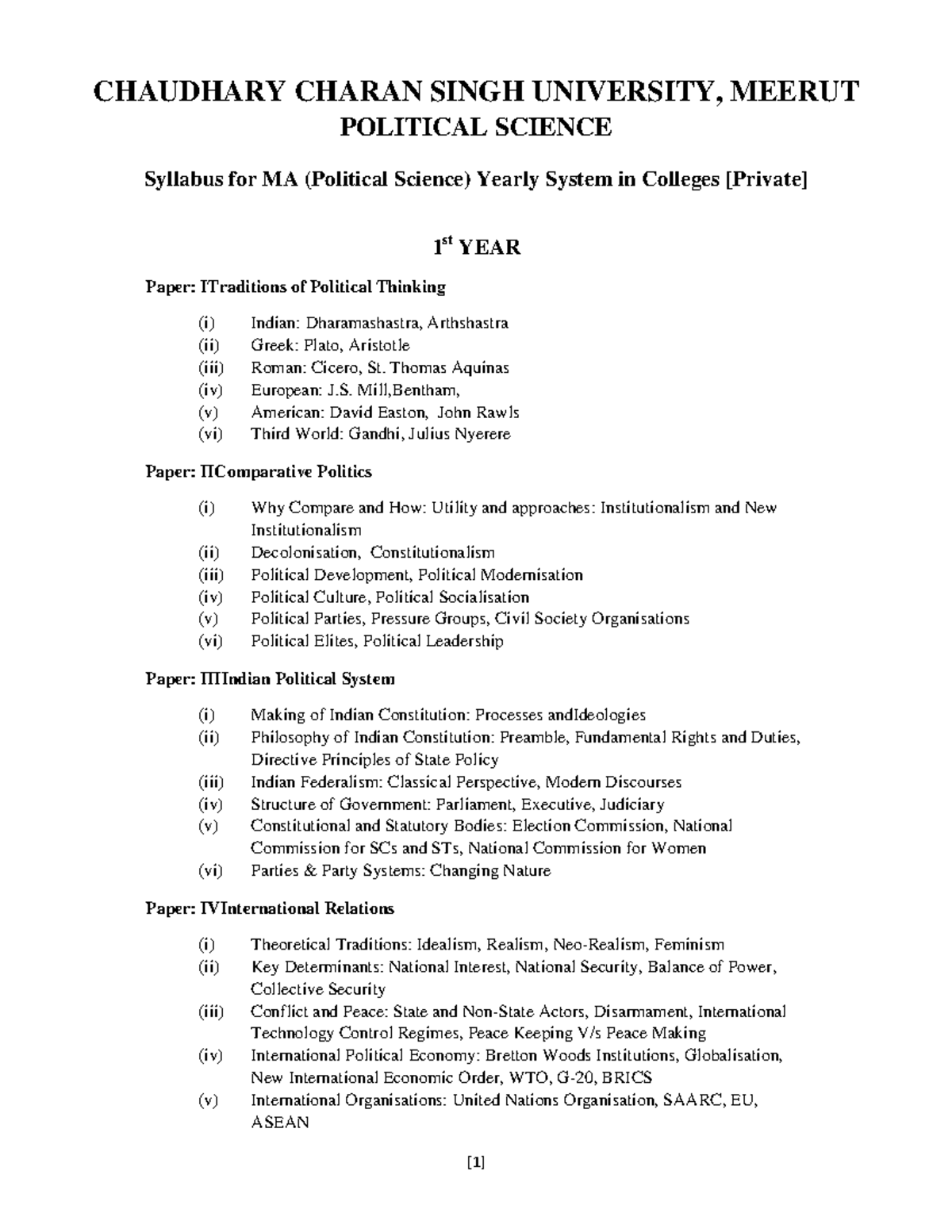 MA Political Science Syllabus (Yearly System) - CCS University - Studocu