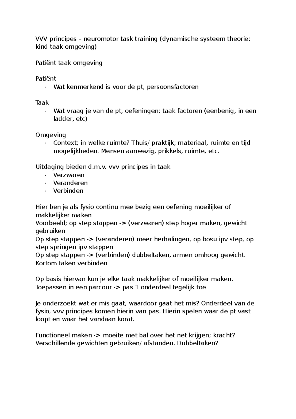 VVV Principes in Neuromotor Task Training: Fysiotherapie Methoden ...
