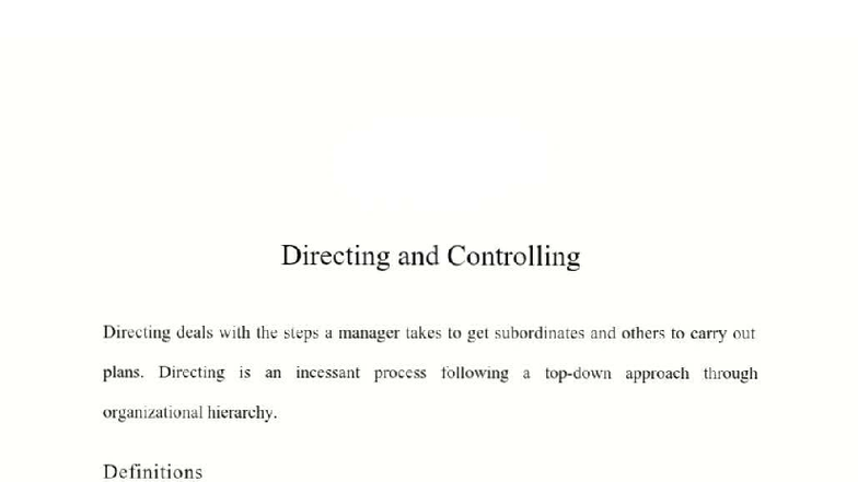 Management Principles: Directing & Controlling Overview - Studocu