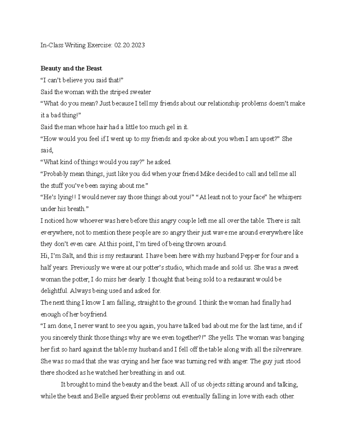 Writing Exercise In Class 02: Beauty and the Beast Analysis - Studocu