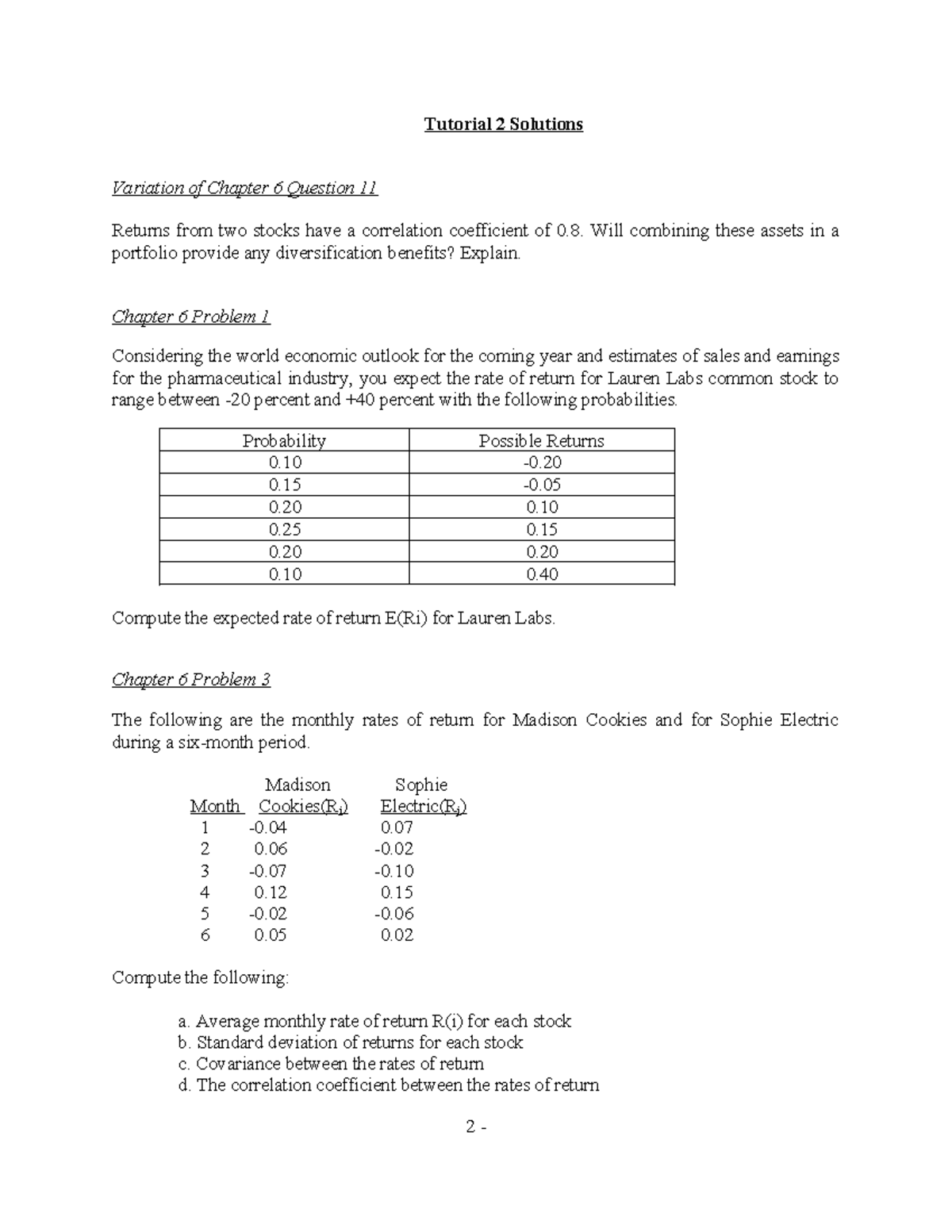 FINC 101 Tutorial 2 Solutions: Correlation, Returns & Portfolio ...