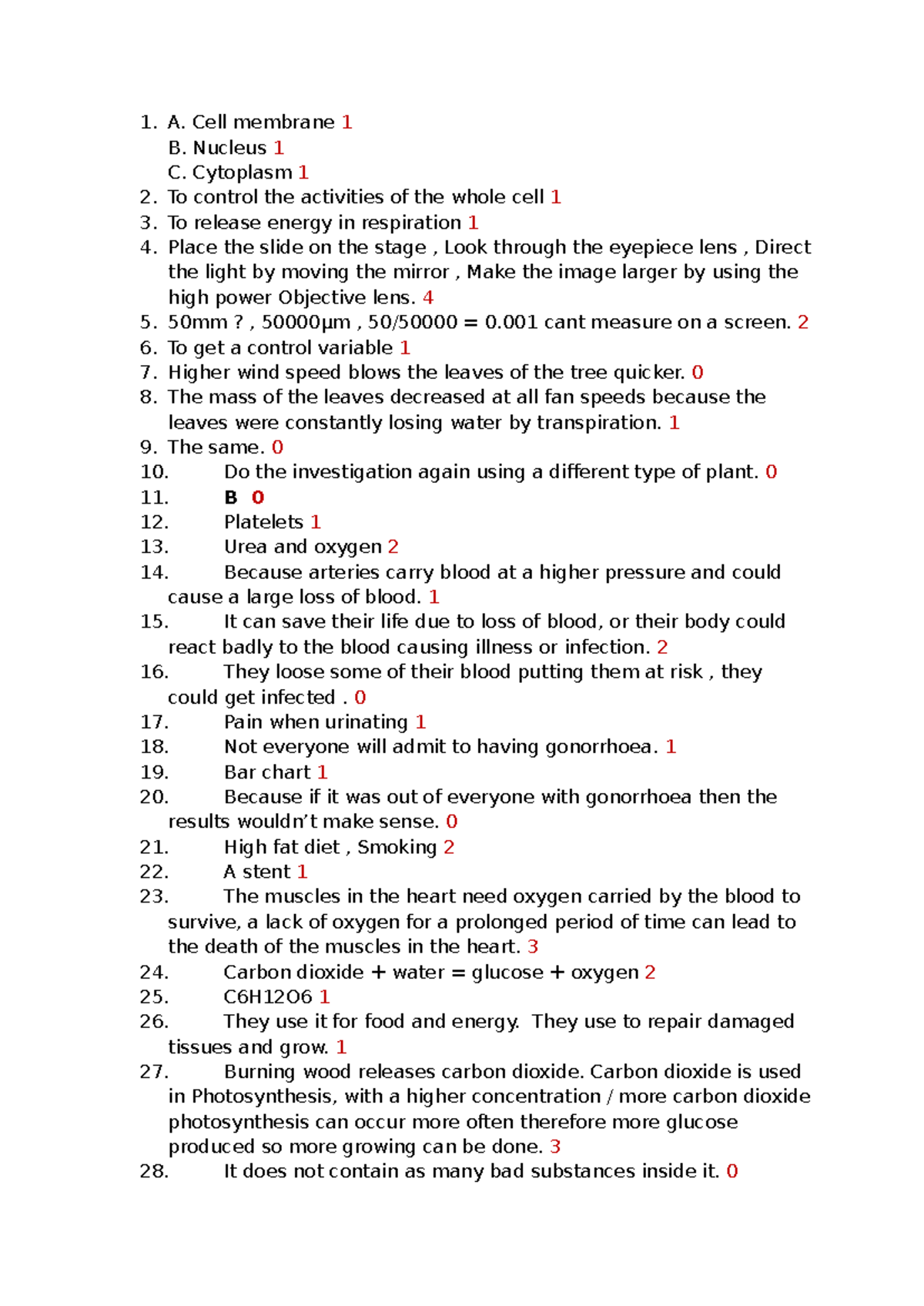 Bio Paper 1: Cell Structure and Function Study Notes - Studocu