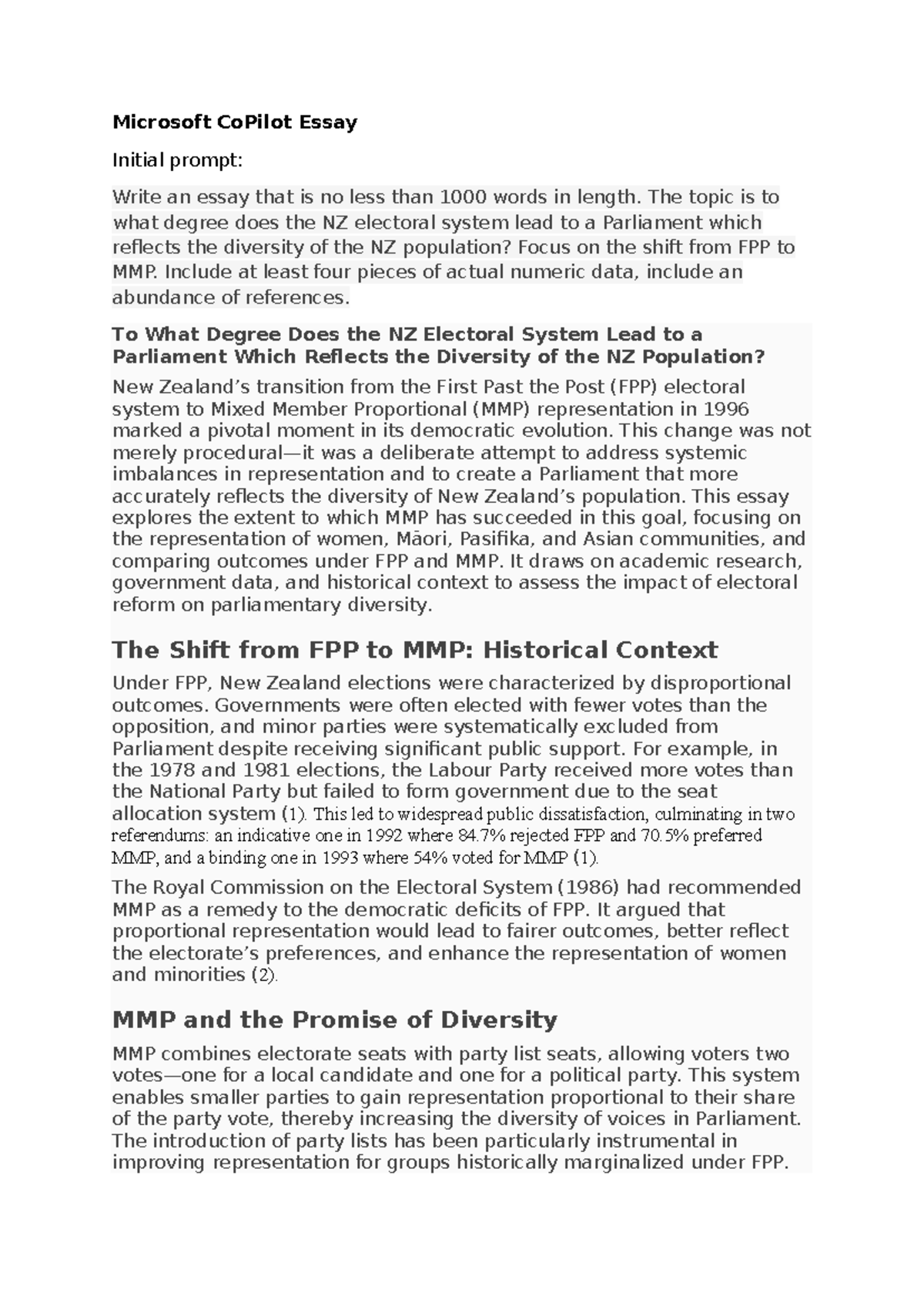 NZ Electoral System & Diversity: FPP to MMP Transition Analysis - Studocu