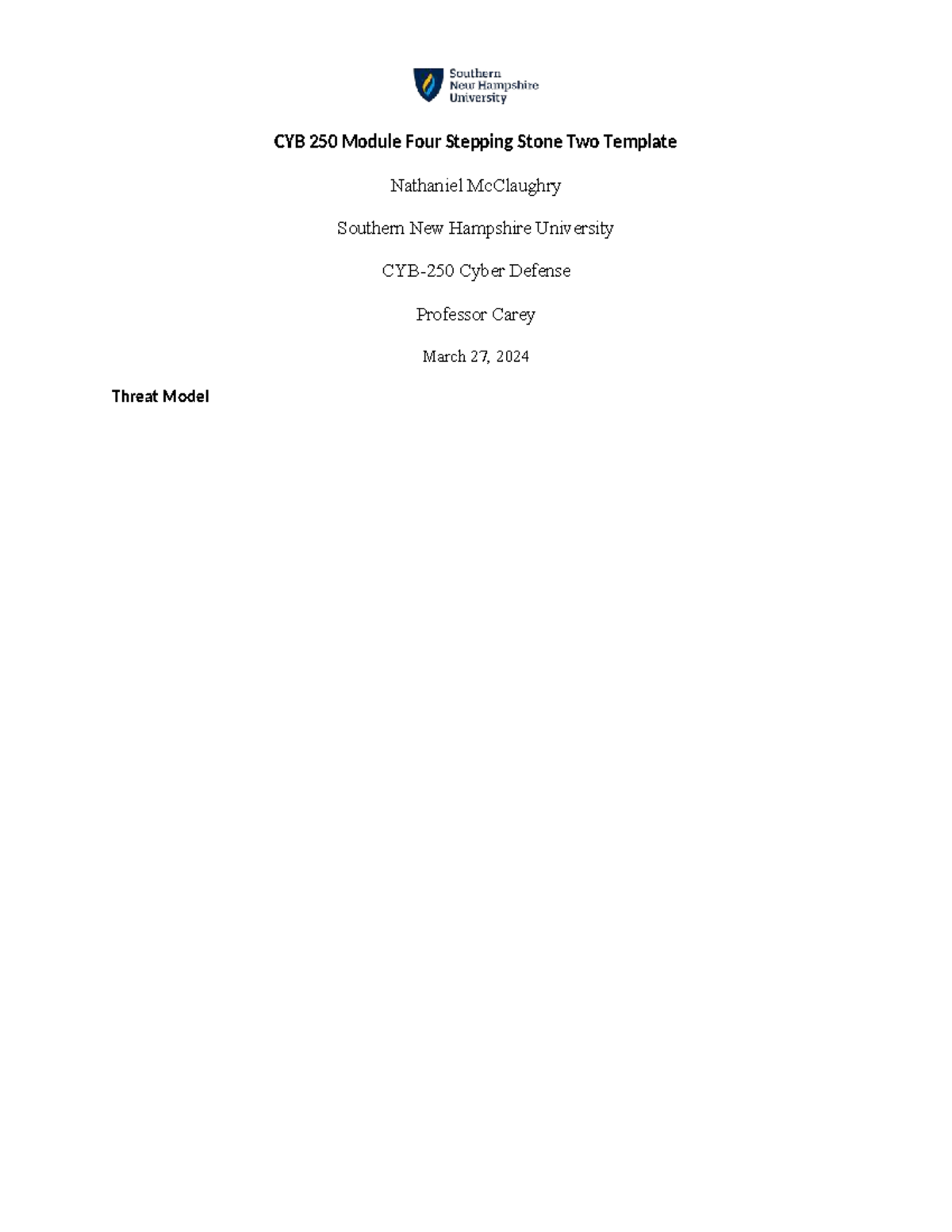 CYB 250 Module 4: Stepping Stone 2 Template and Threat Model Analysis ...