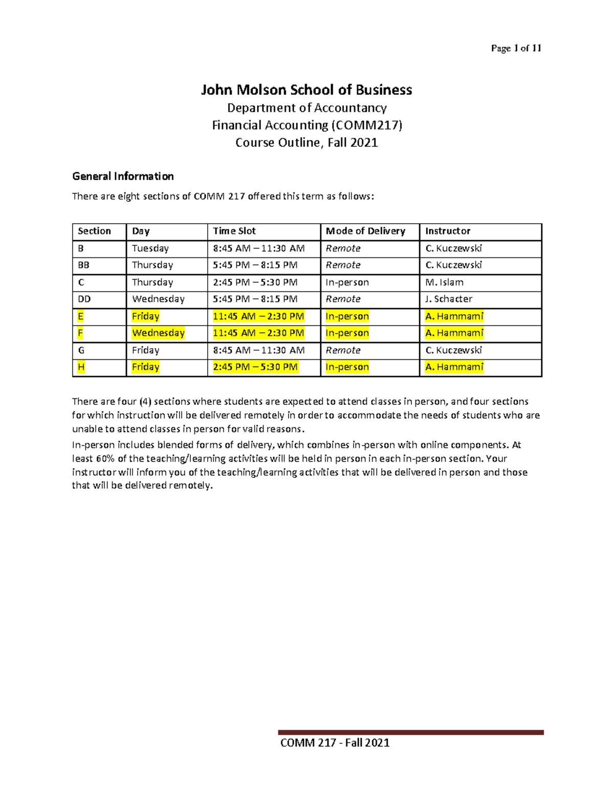 COMM 217 Course Outline - Financial Accounting, Fall 2021 - Studocu