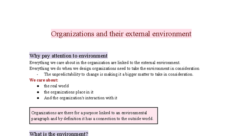 Organizations and Their External Environment: Understanding Impact and ...