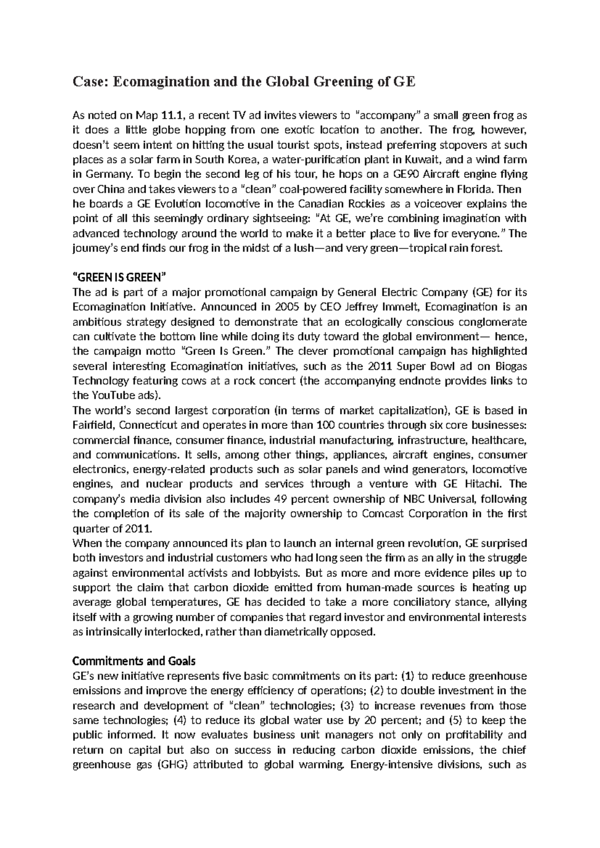 Casestudy chapter 10 - Case: Ecomagination and the Global Greening of ...