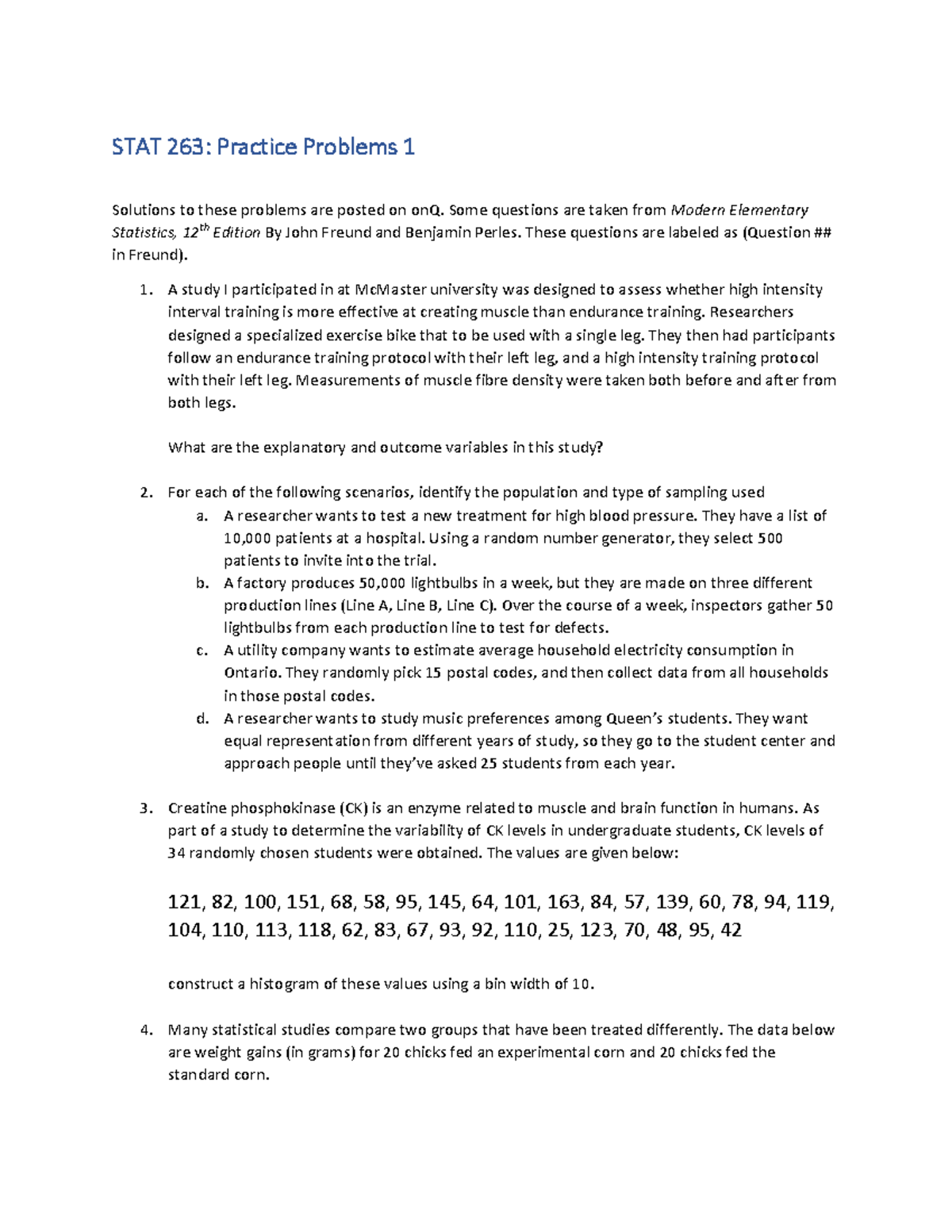 STAT 263: Practice Problems 1 Solutions and Explanations - Studocu