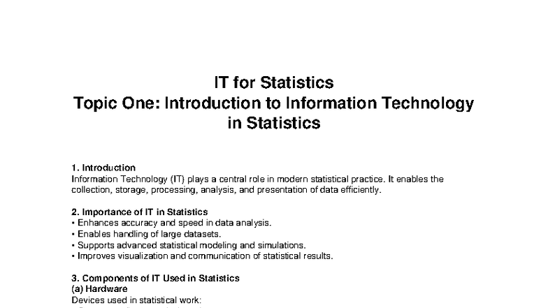 IT for Statistics: Topic 1 - Introduction to Information Technology ...