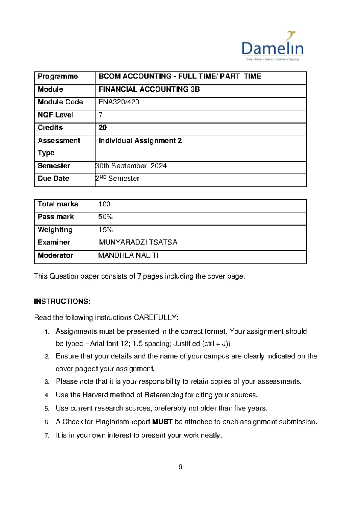 FNA320 Financial Accounting 3B - Assignment 2 Questions & Guidelines ...