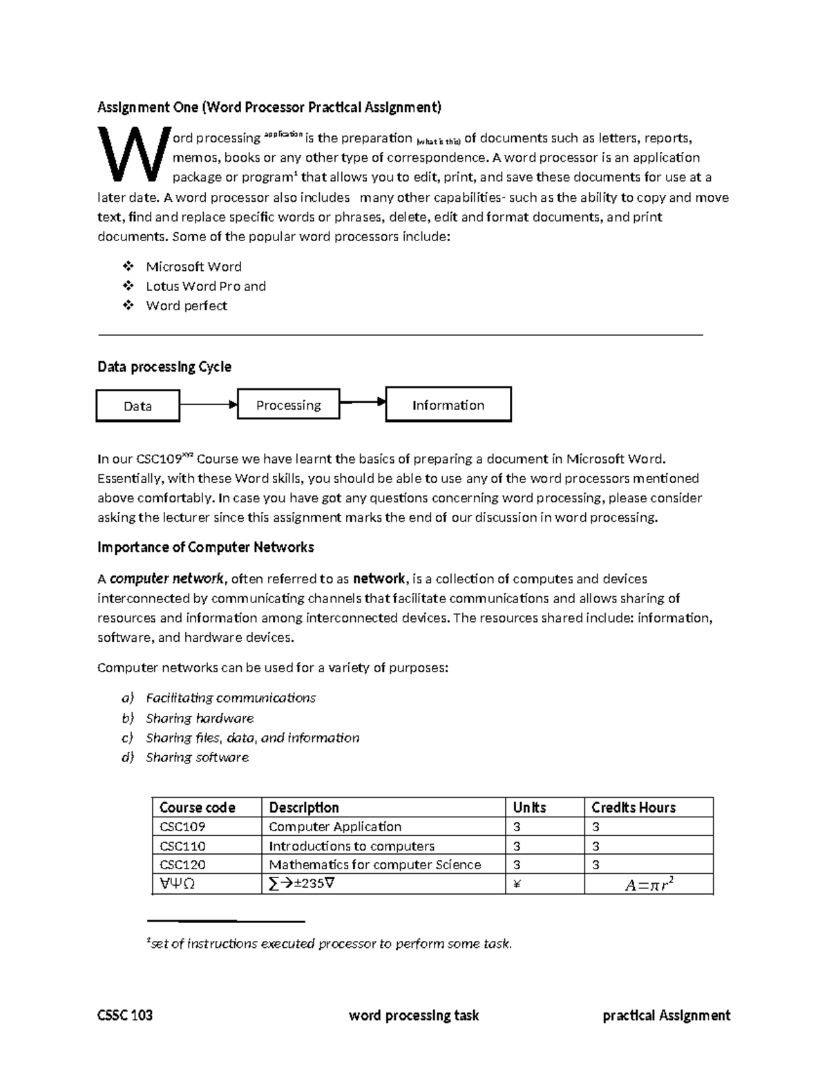 CSC109 Word Processing Practical Assignment Overview - Studocu