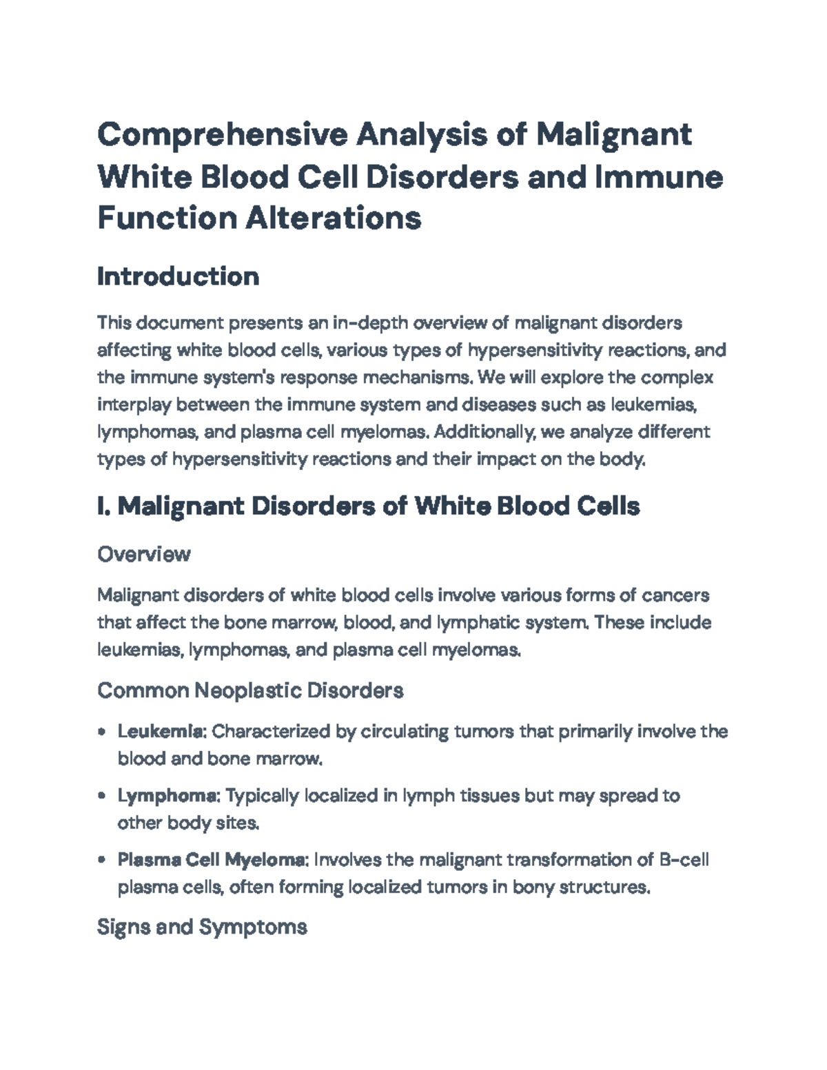 Comprehensive Study of WBC Malignancies & Hypersensitivity (IMMU 301 ...