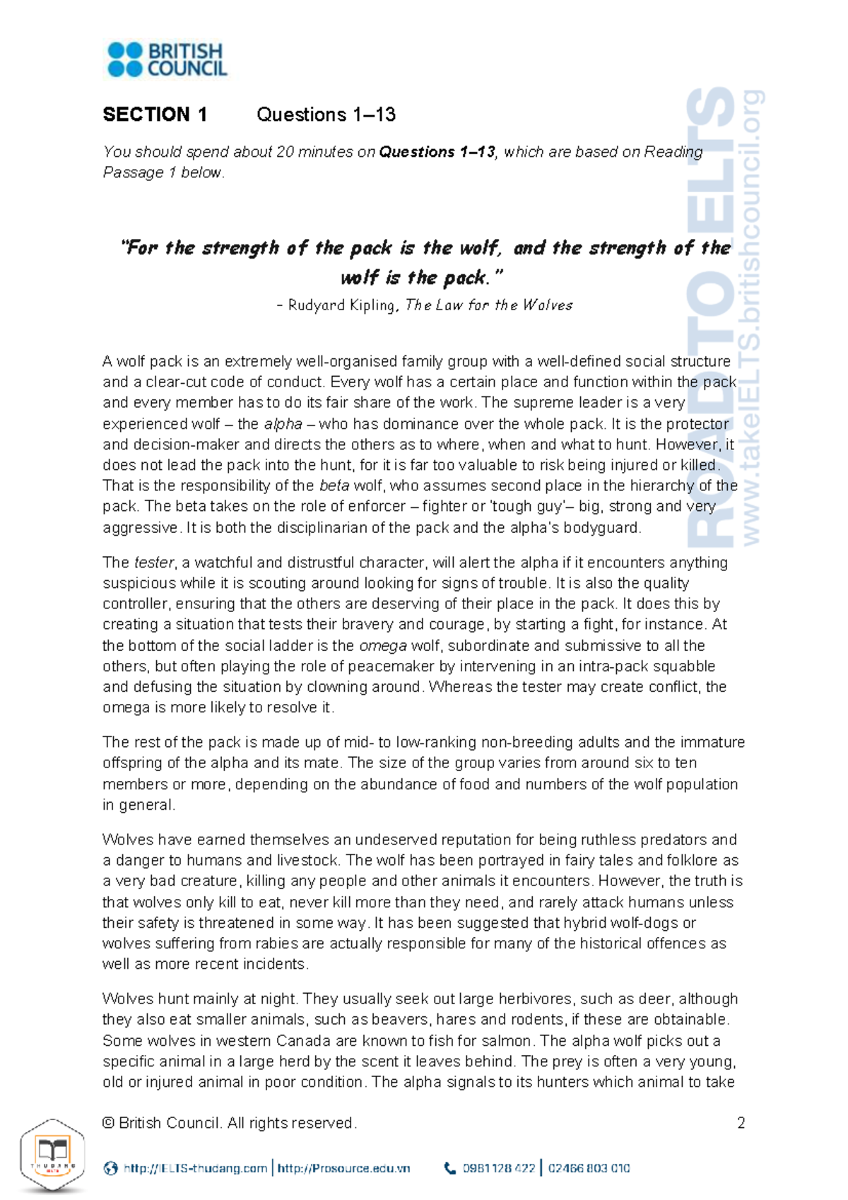 Basic Reading - MS VI: The Social Structure of Wolf Packs - Studocu