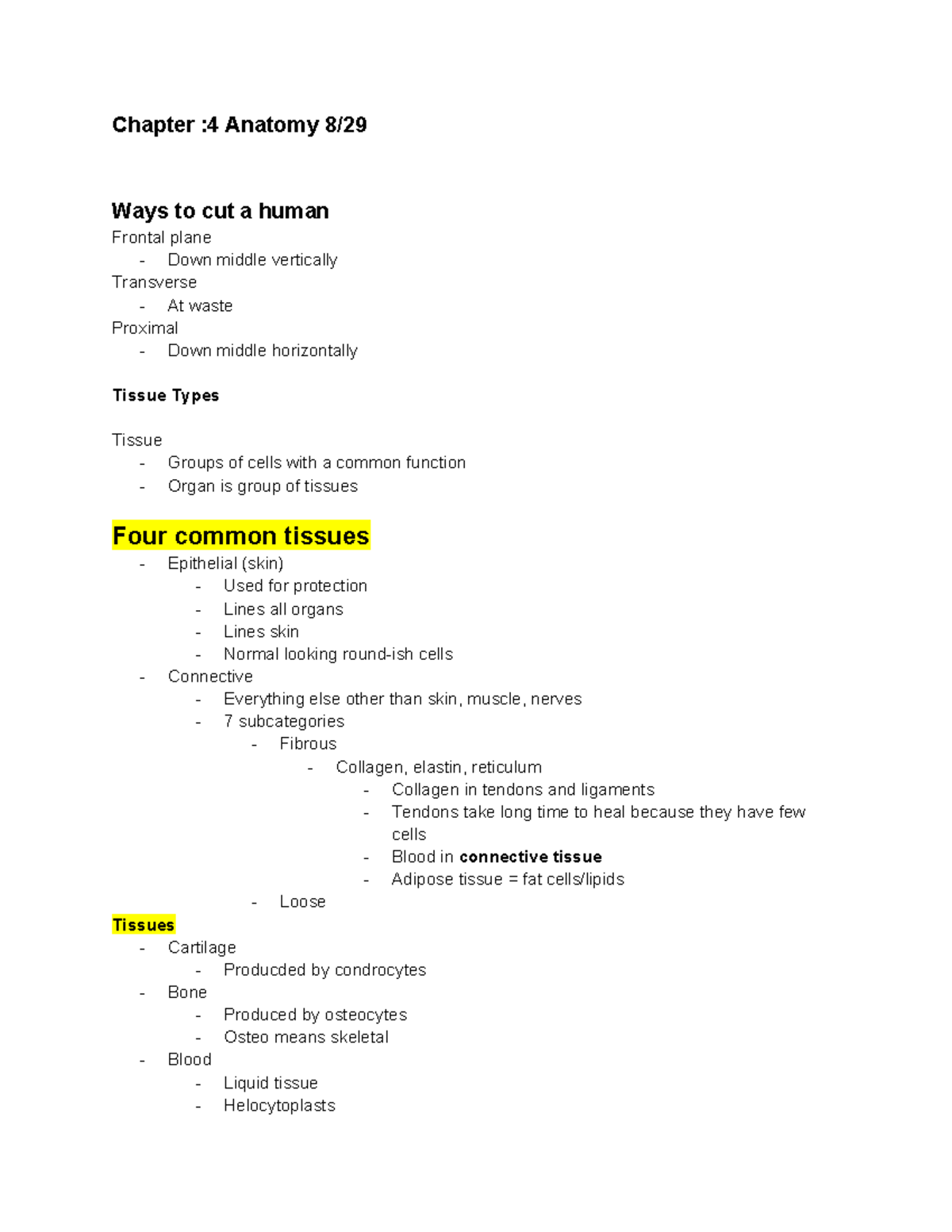 Anatomy Overview: Chapter 4 - Tissue Types & Organ Systems - Studocu
