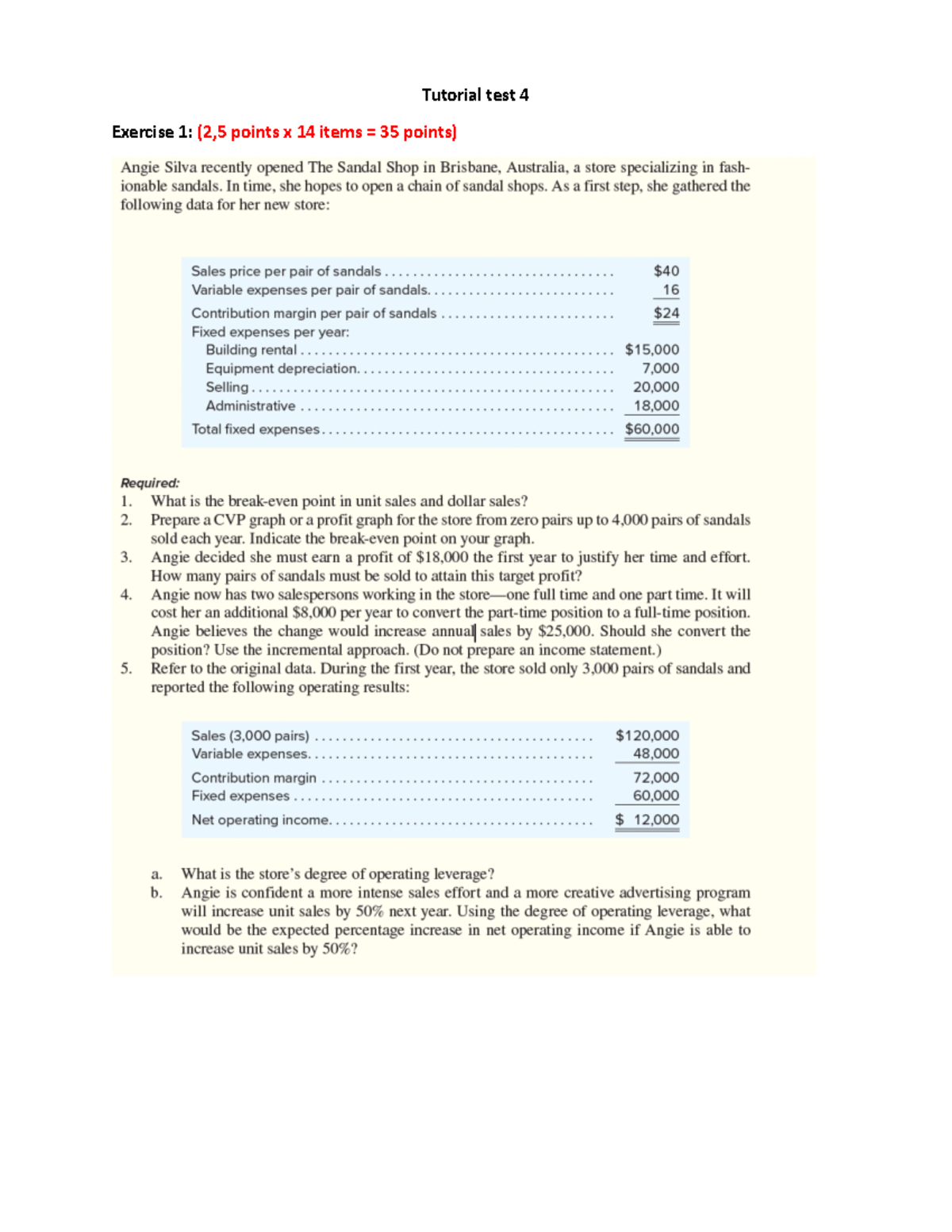 Tutorial test 4 - Solution - Managerial Accounting - Tutorial test 4 ...