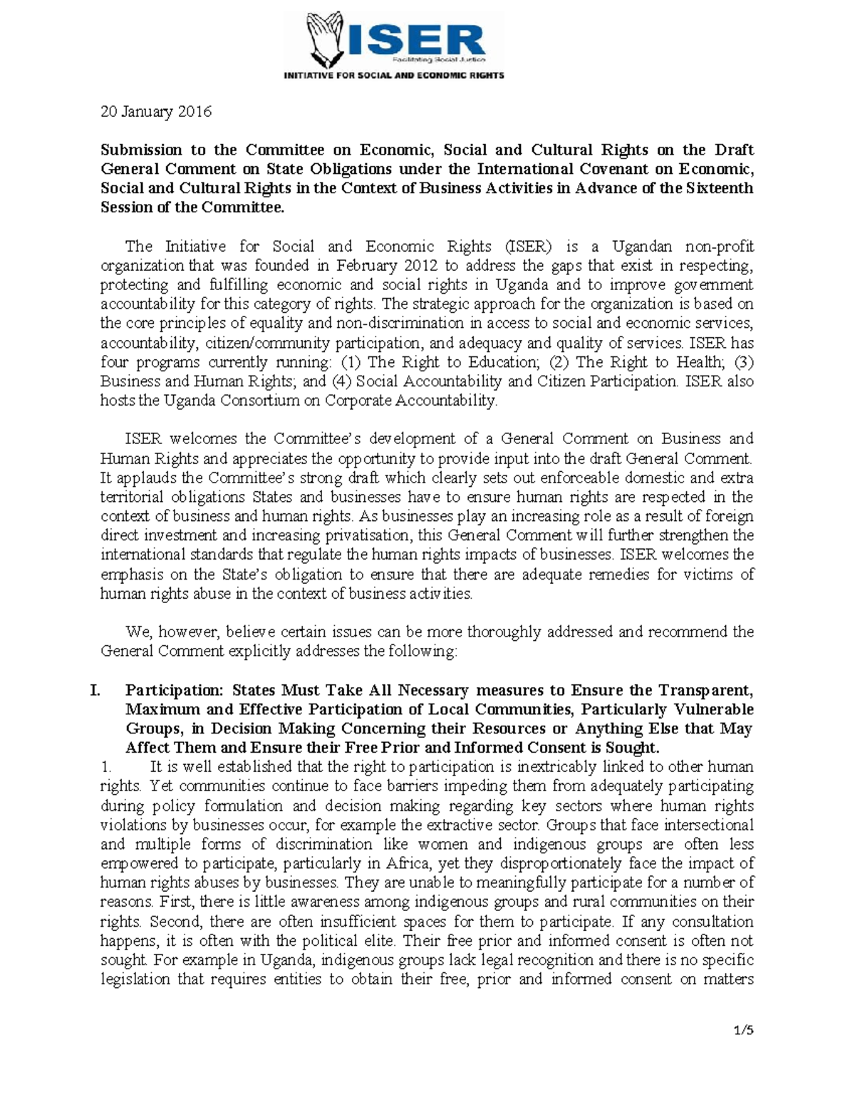 ISER Submission on State Obligations under ICESCR: Business & Human ...