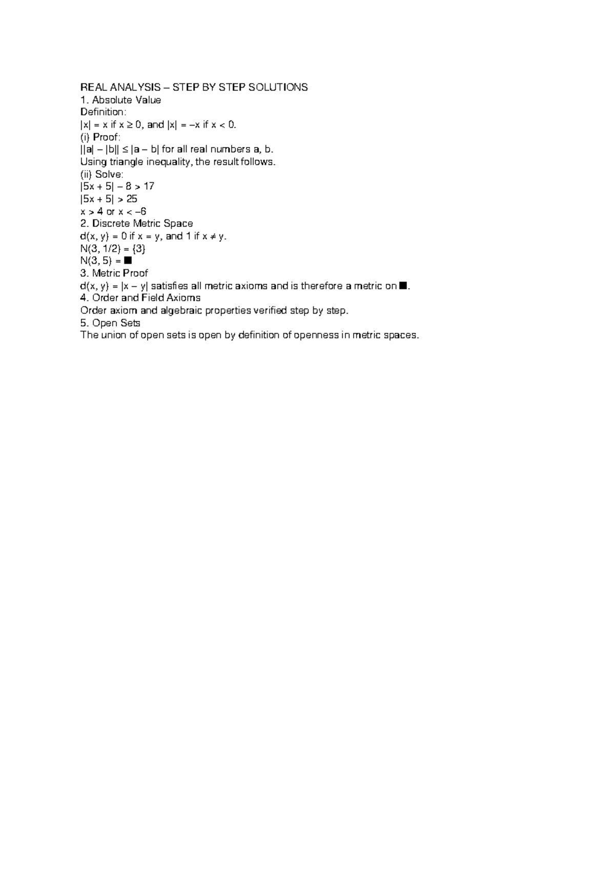 Real Analysis (MATH 301) Step-by-Step Solutions - Studocu