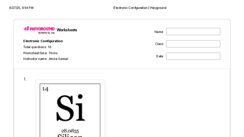 Electronic Configuration Worksheet (Total Qs: 10) - Studocu