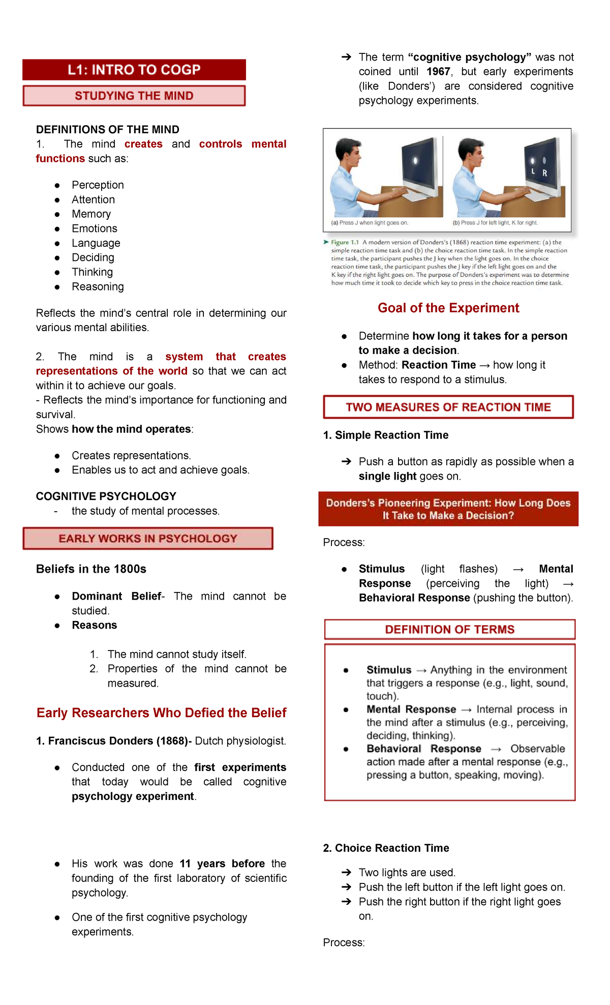 COGP Prelim - Cognitive Psychology Experiments and Definitions - Studocu
