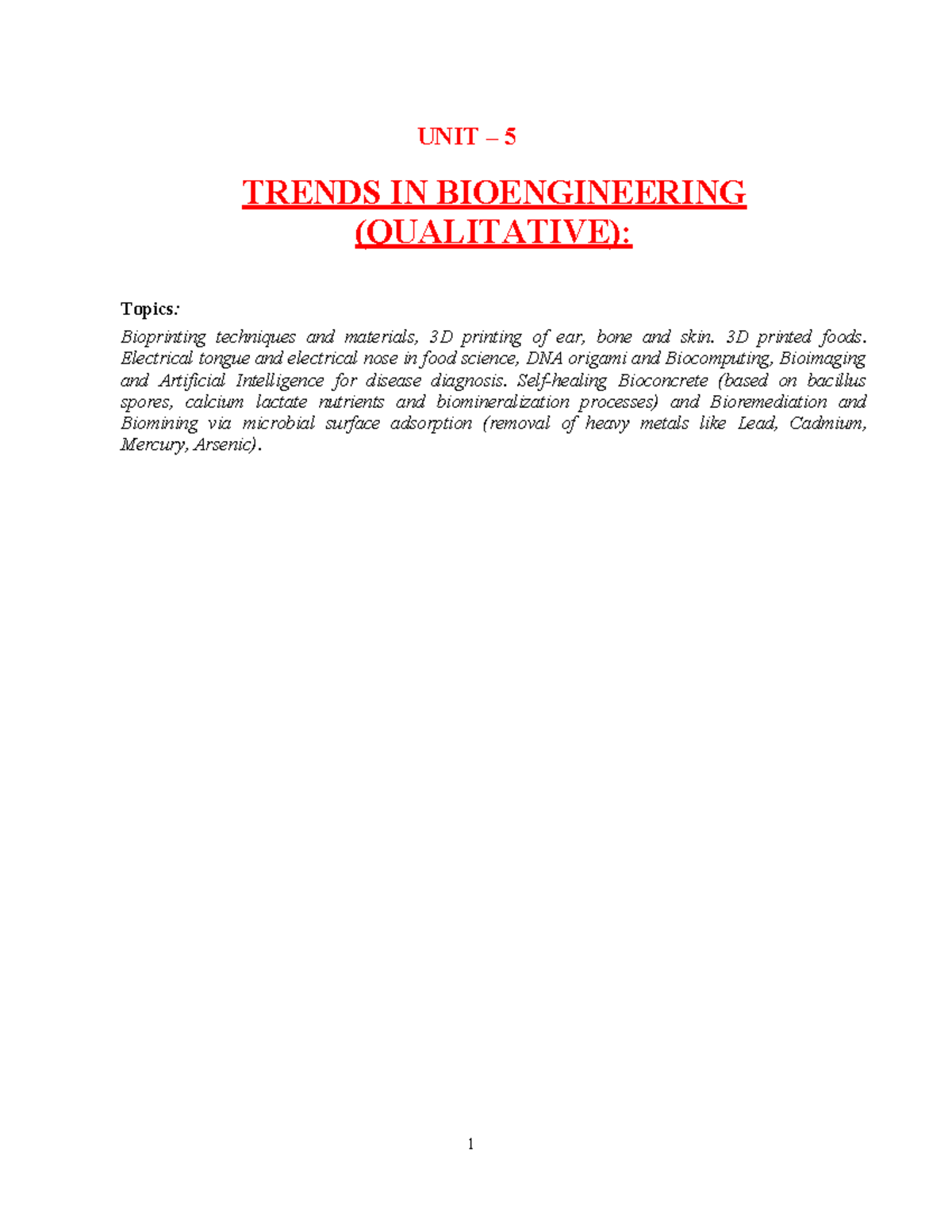 Unit 5: Trends in Bioengineering - Notes for Biology (ENGR 205) - Studocu