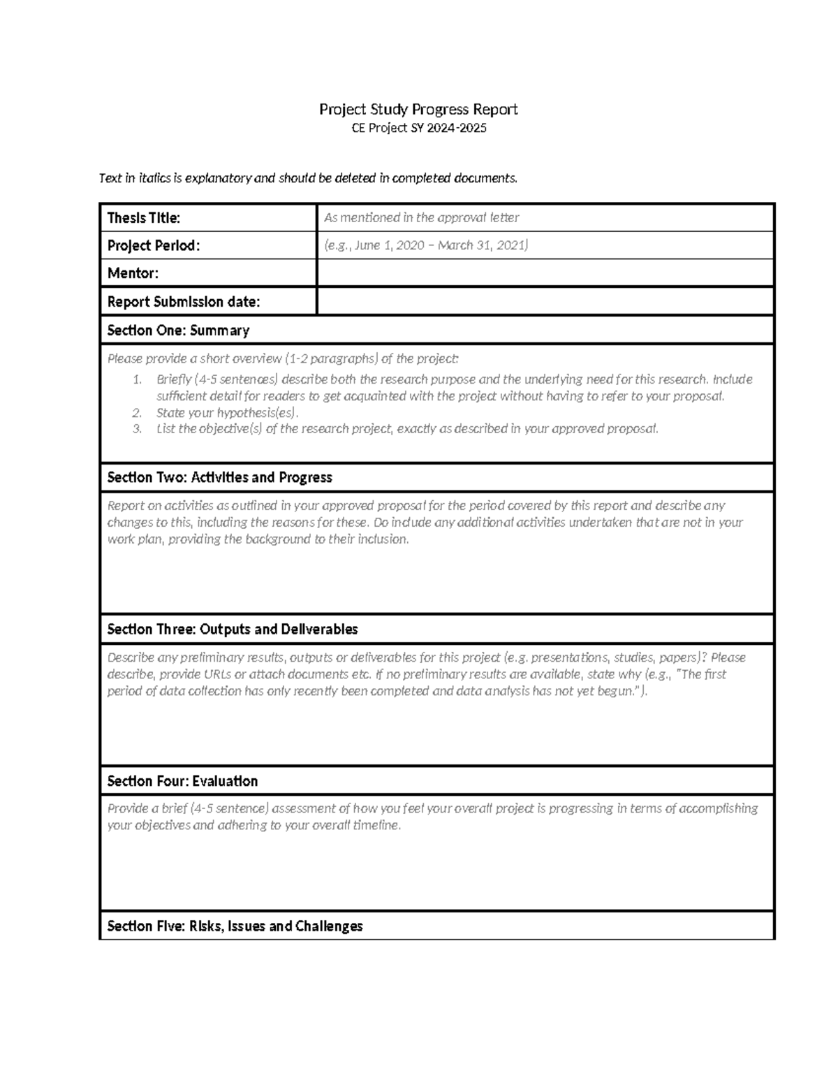 Project Study Progress Report - Thesis Title: As mentioned in the ...