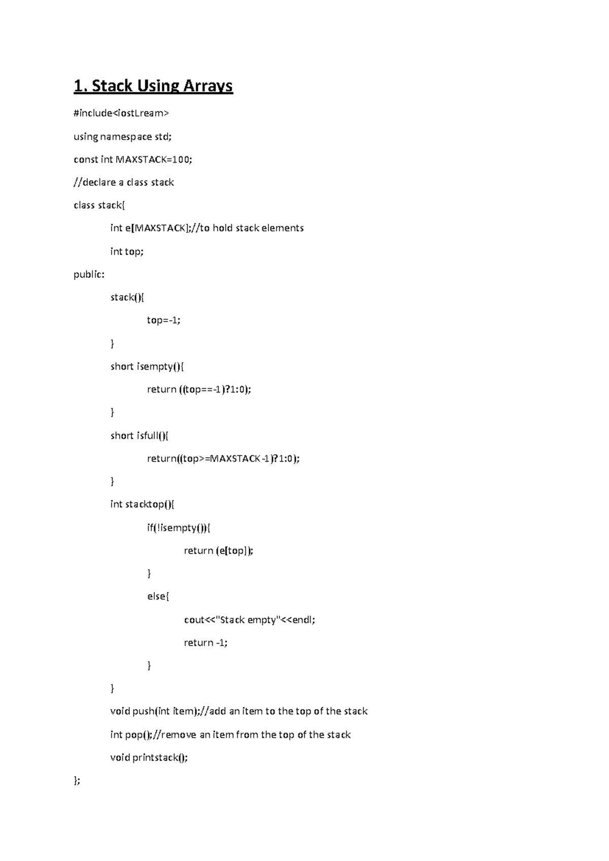 DSA 1: Stack and Queue Implementations in C++ - Studocu
