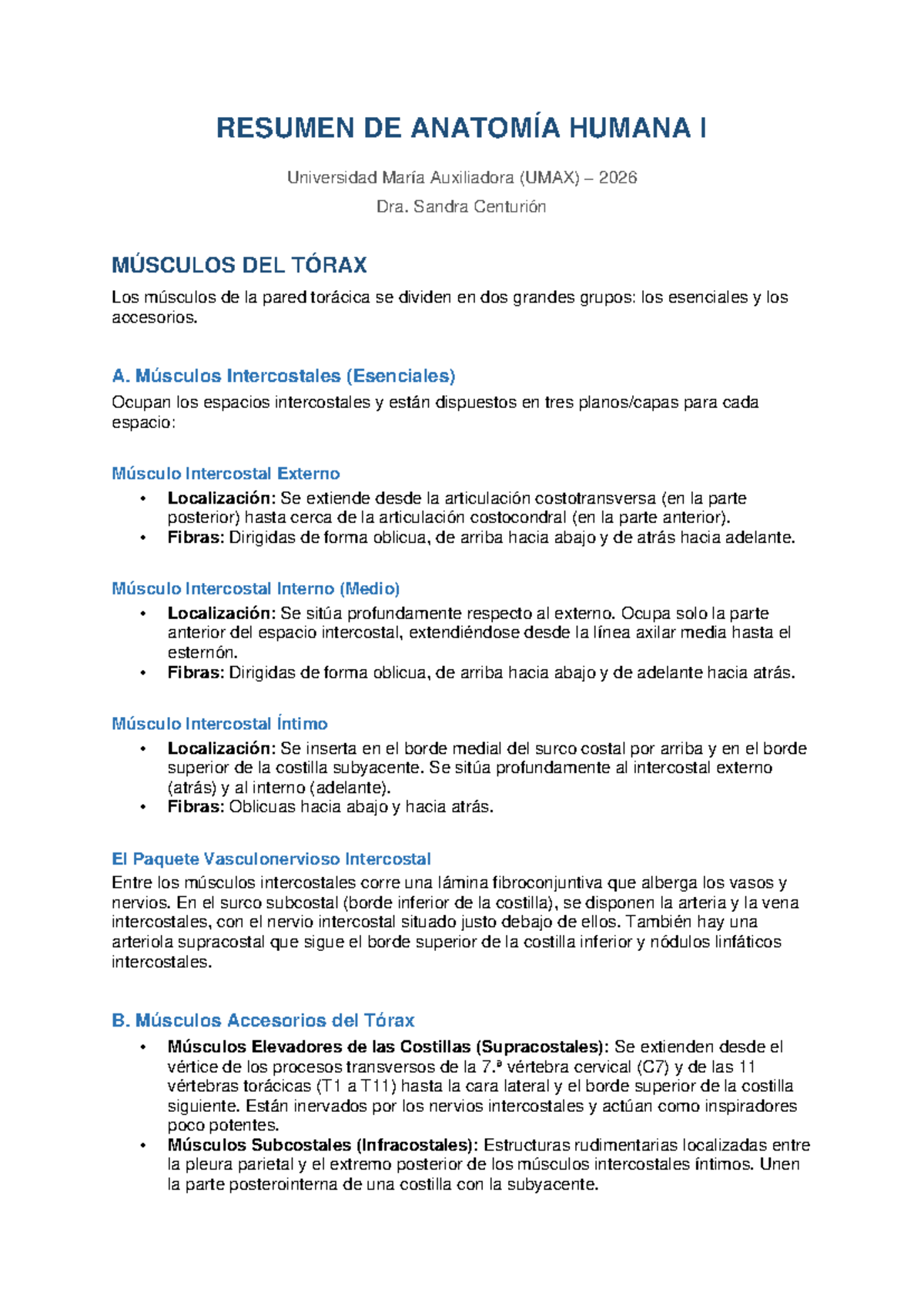 Resumen de Anatomía Humana I: Cuello y Tórax - UMAX 2026 - Studocu