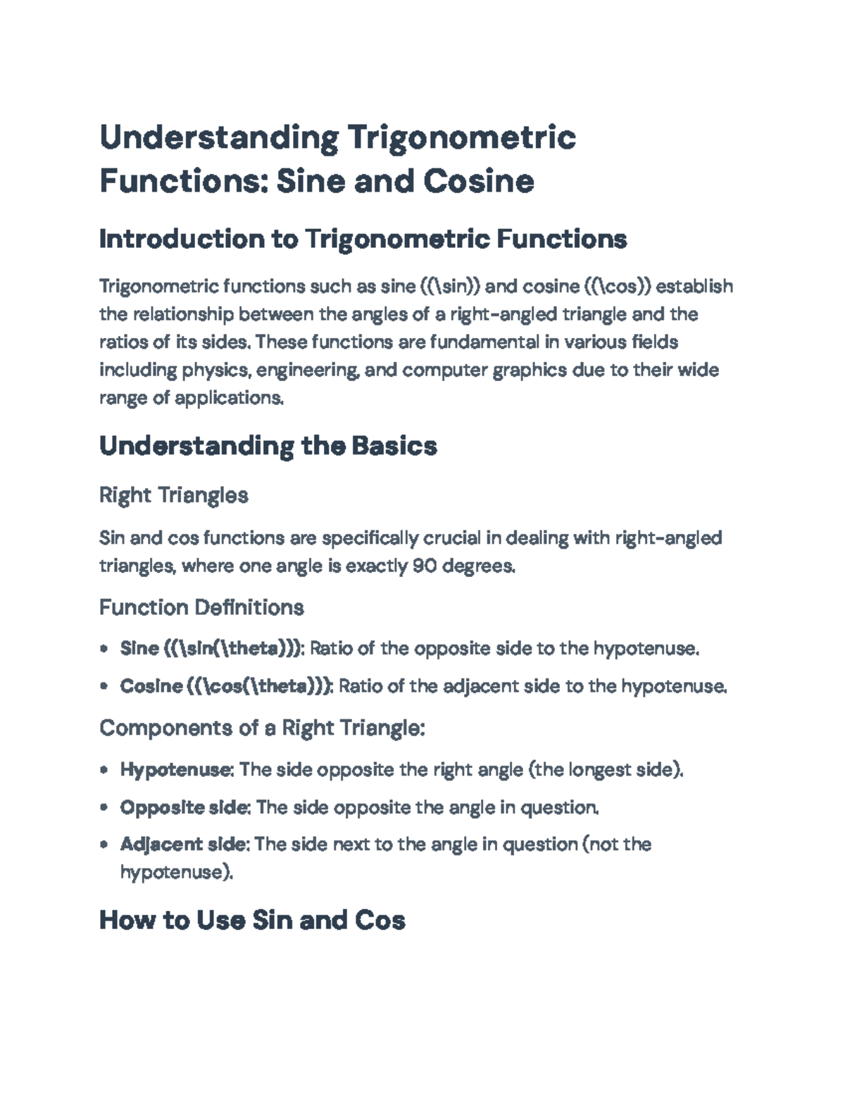 Understanding Sine & Cosine Functions: A Trigonometry Guide - Studocu