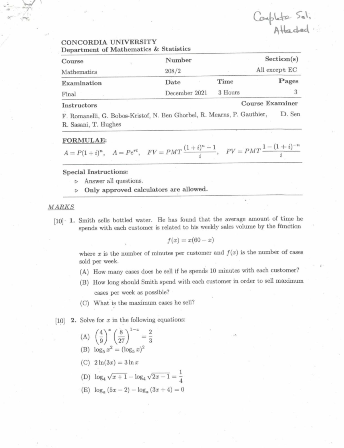 MATH 208 Final Exam Review - December 2021 - Studocu