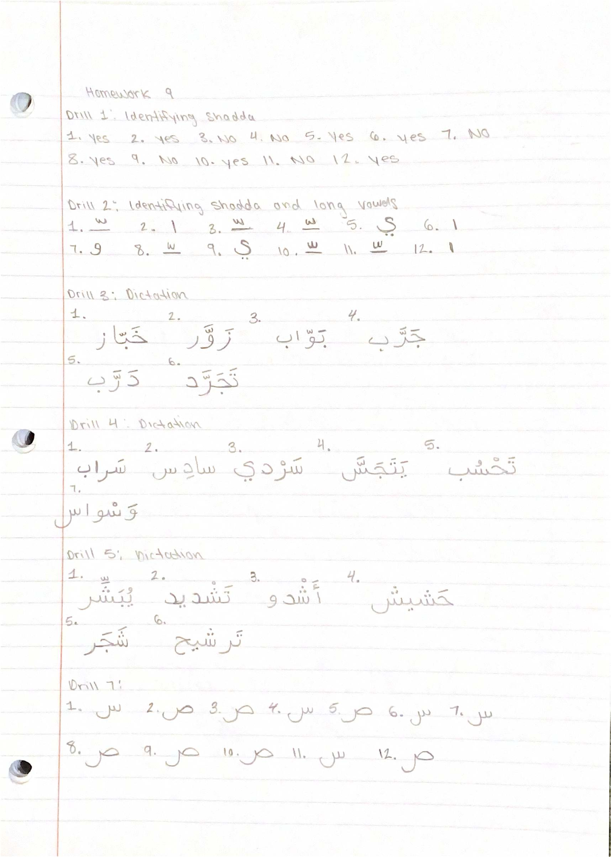 Arabic 2AA3 Homework 9: Shadda & Vowel Identification Drills - Studocu