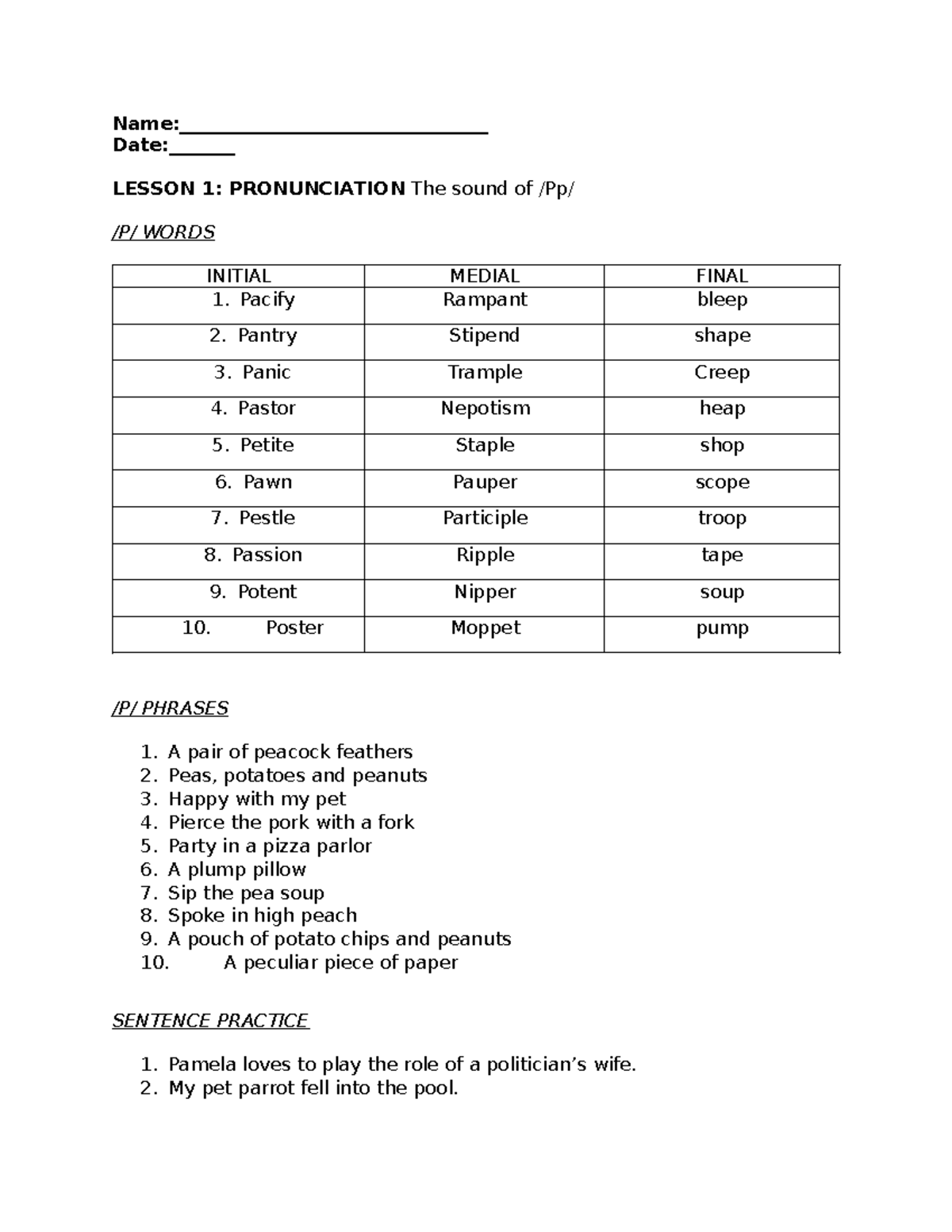 LESSON 1: PRONUNCIATION & COMMON EXPRESSIONS - Studocu