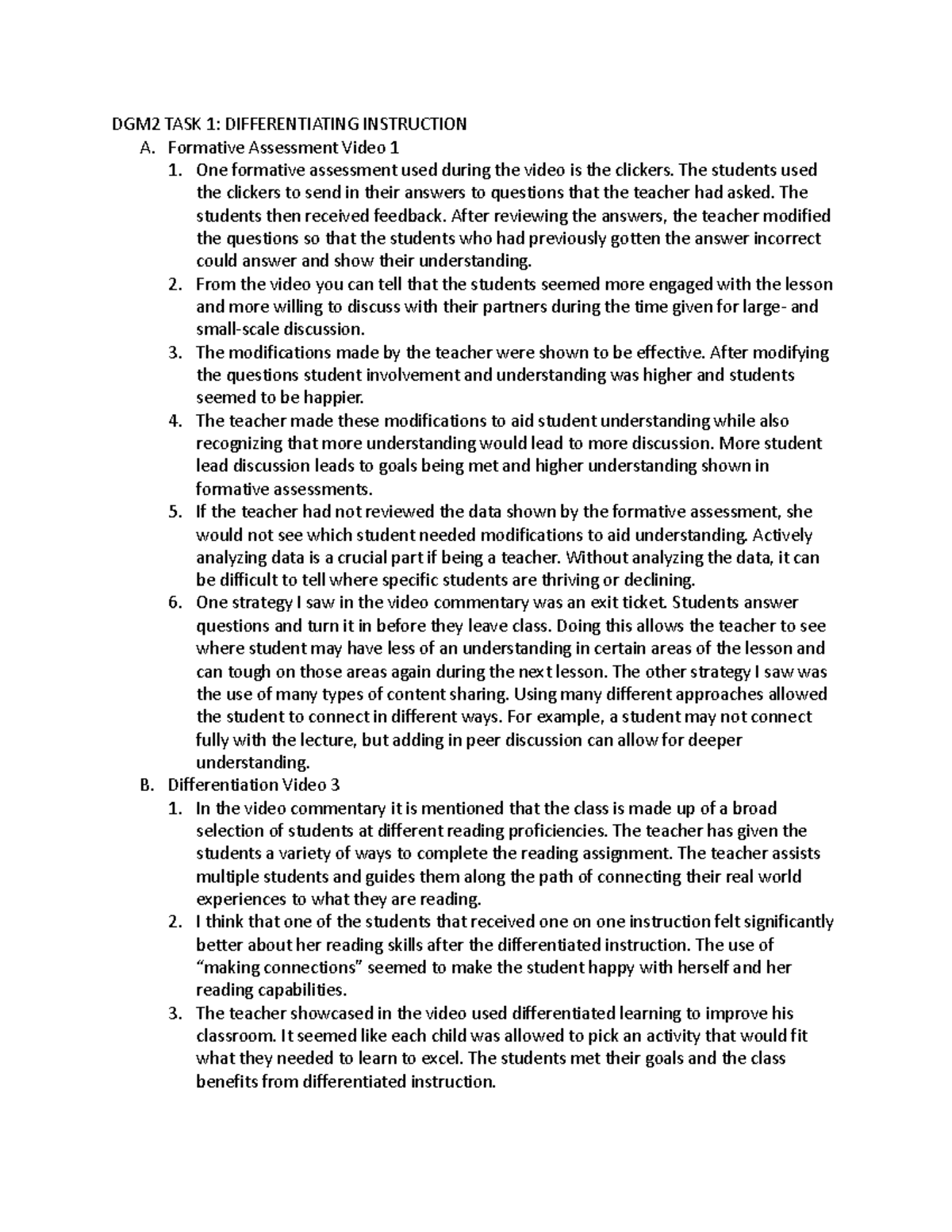 DGM2 TASK 1 - Differentiating Instruction and Formative Assessment Strategies - Studocu