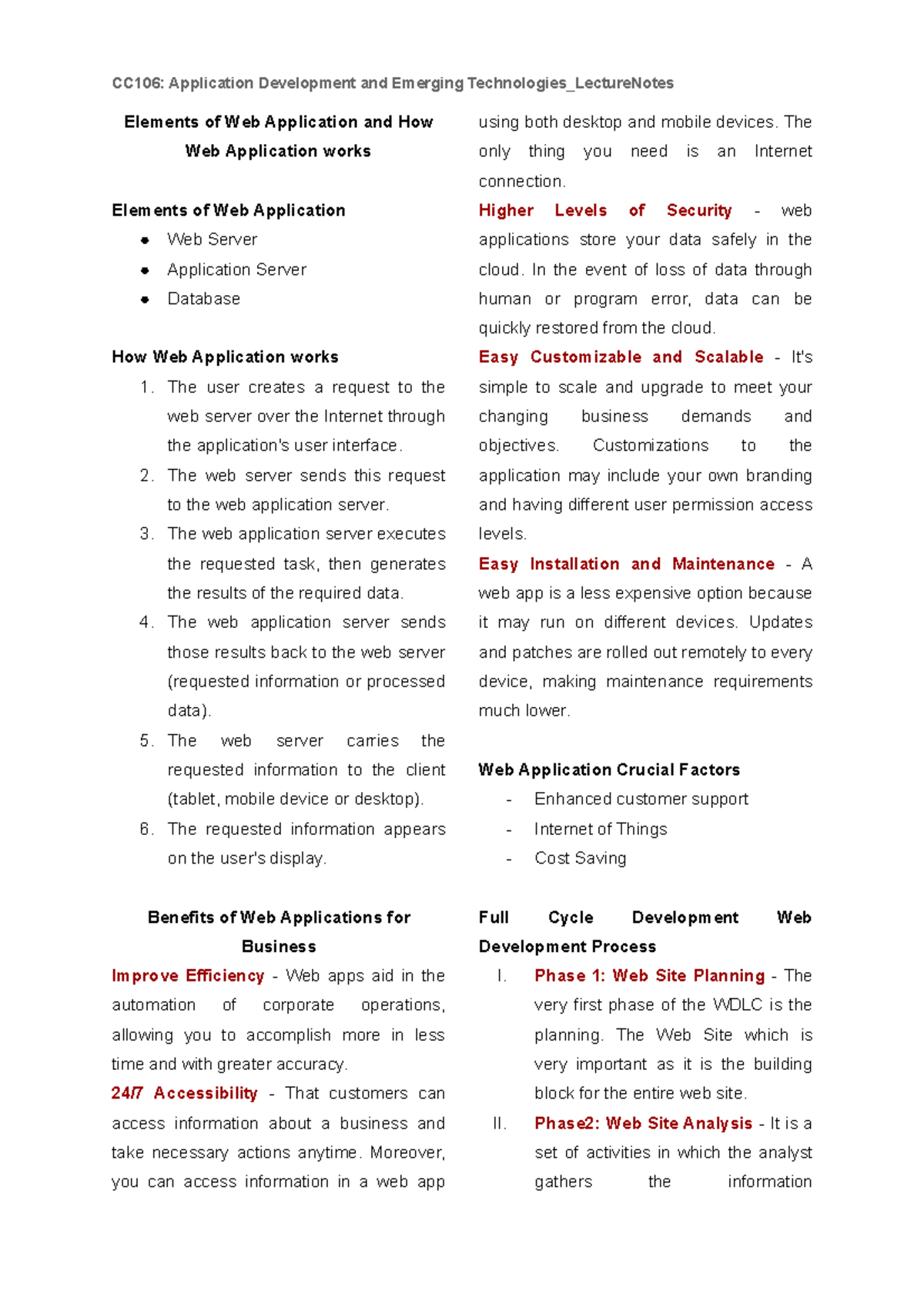 Web Application Development Process Lecture Notes - Elements of Web ...