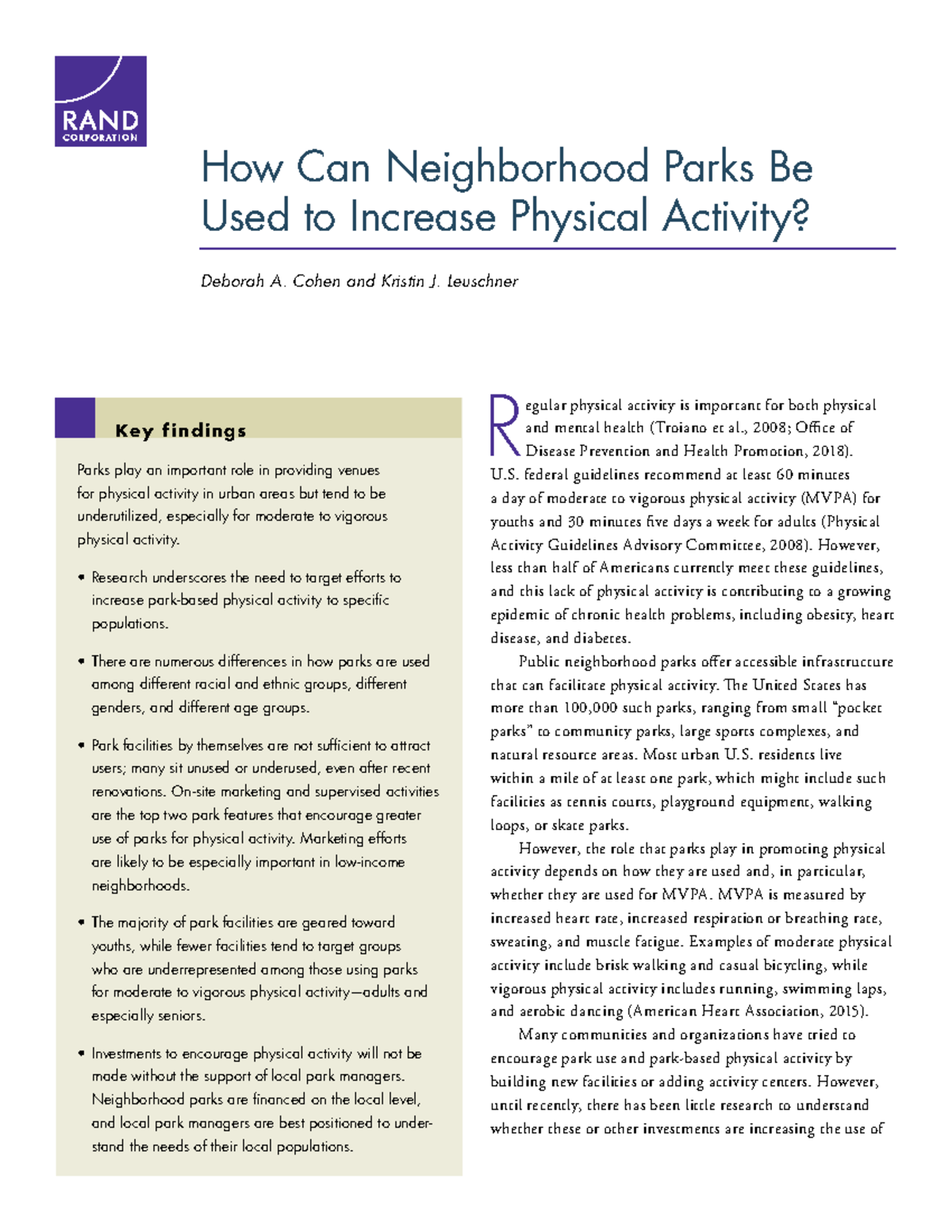 RAND RR2490 - Utilizing Neighborhood Parks to Boost Physical Activity ...