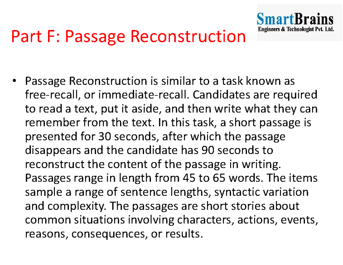 Part-F: Passage Reconstruction Guidelines and Practice Tips - Studocu