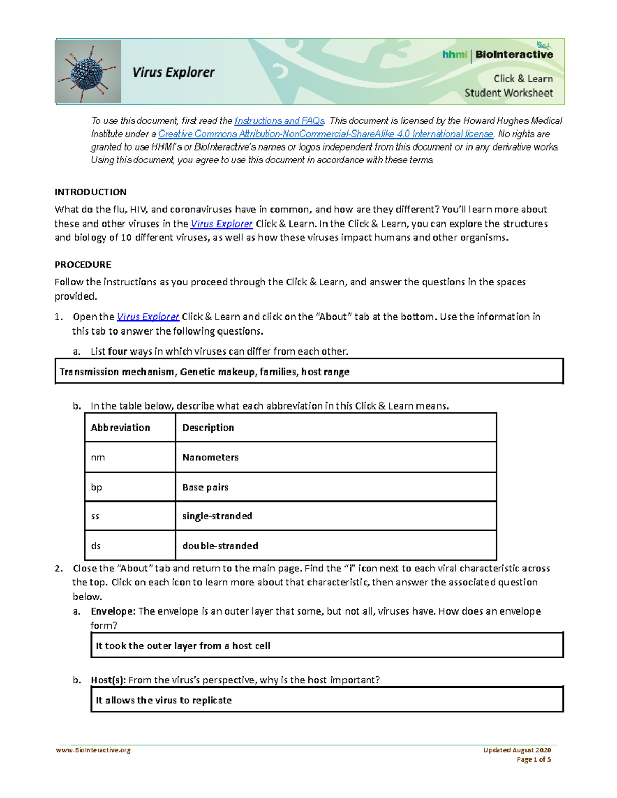 HHMI Virus Explorer-Student Worksheet - To use this document, first ...