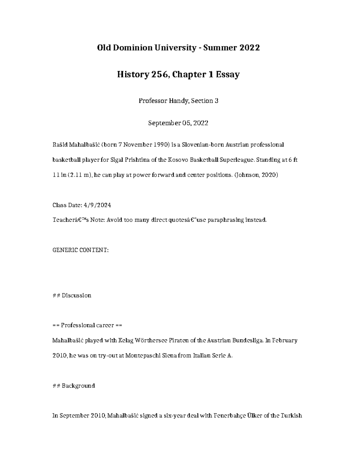 History 256 Chapter 1 Essay - Old Dominion University - Summer 2022 ...