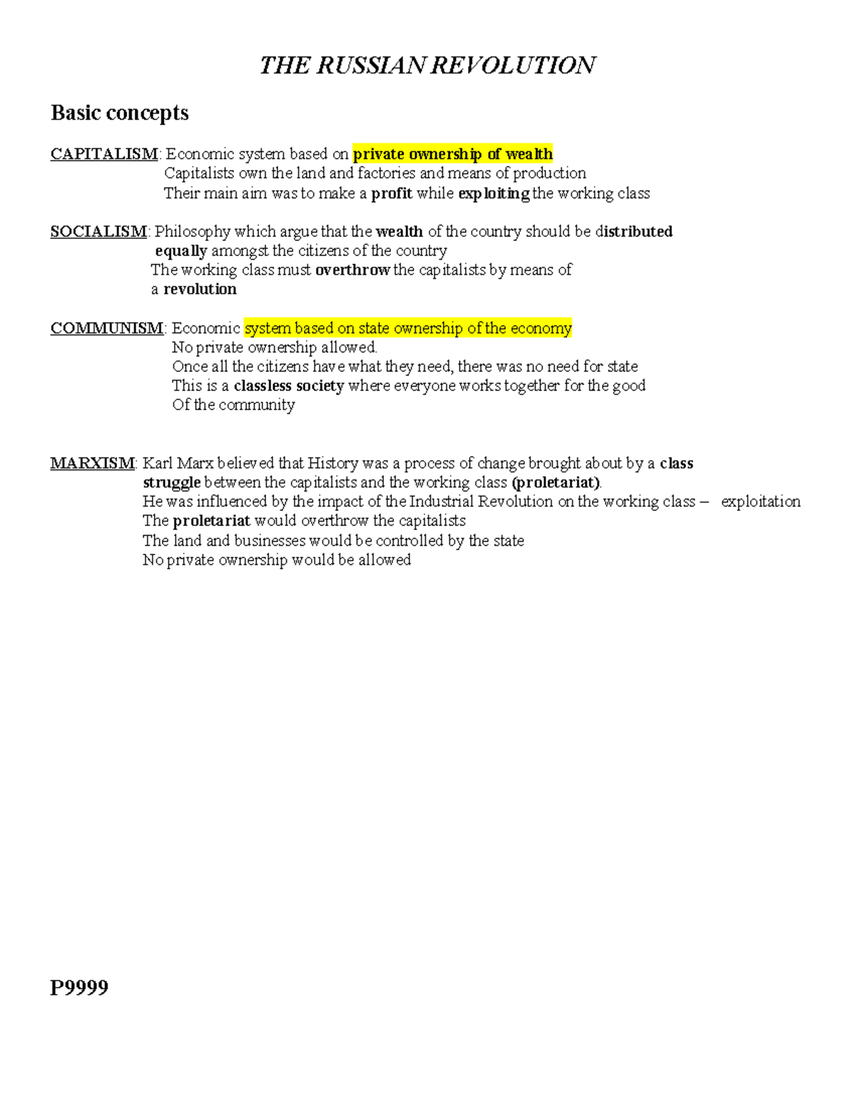 Grade 11 Notes - THE RUSSIAN REVOLUTION Basic concepts ...