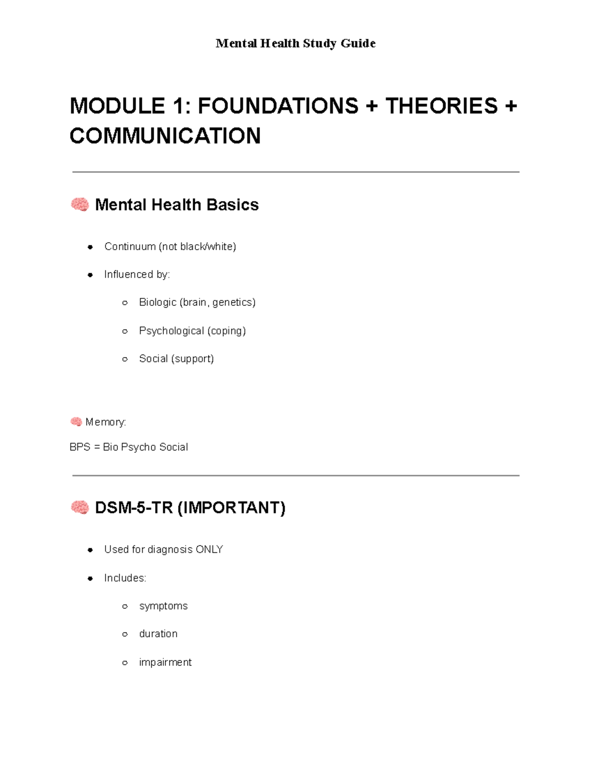 Mental Health Study Guide: Foundations, Meds, and Ethics (MODULE 1-3 ...