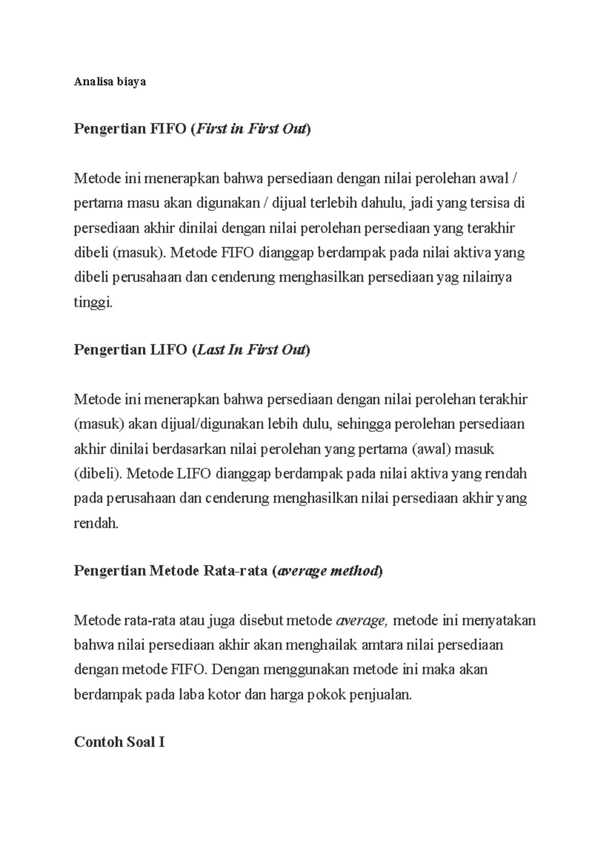 Soal dan Jawaban Metode FIFO, LIFO, dan Rata-rata untuk Persediaan ...