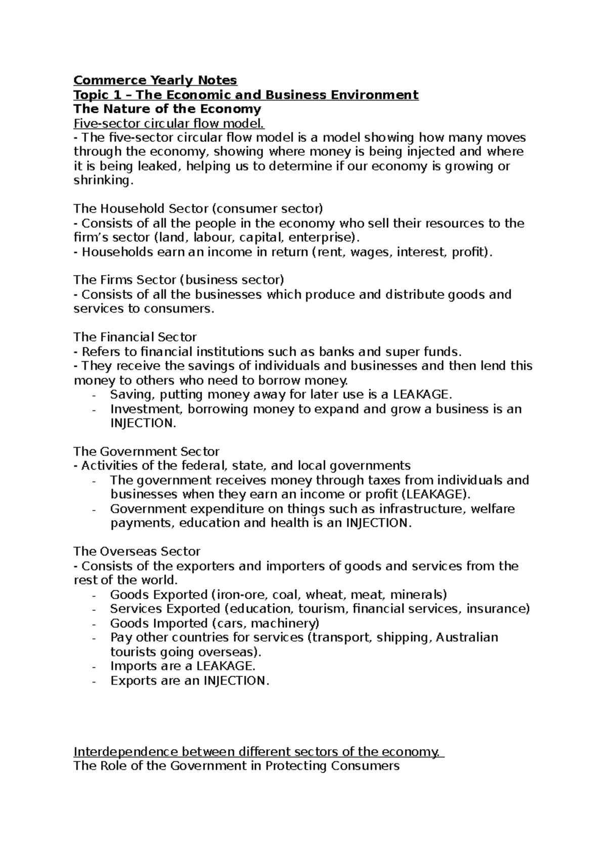 Commerce Yearly Notes: Economic Environment & Market Insights - Studocu