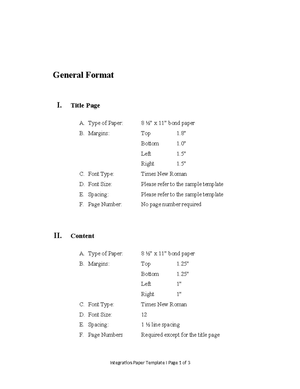 Format - SDASDA - General Format I. Title Page A. Type of Paper: 8 ½” x ...